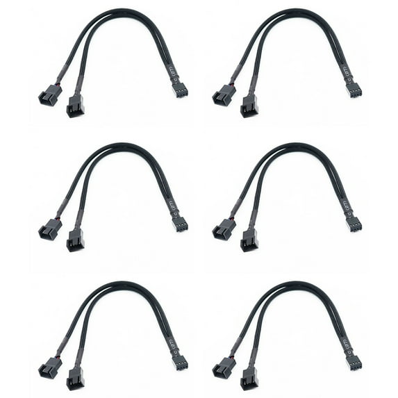6X 1 to 2 Way Braided Cable Y Splitter 3/4 Pin PWM Male Connector Fan ...
