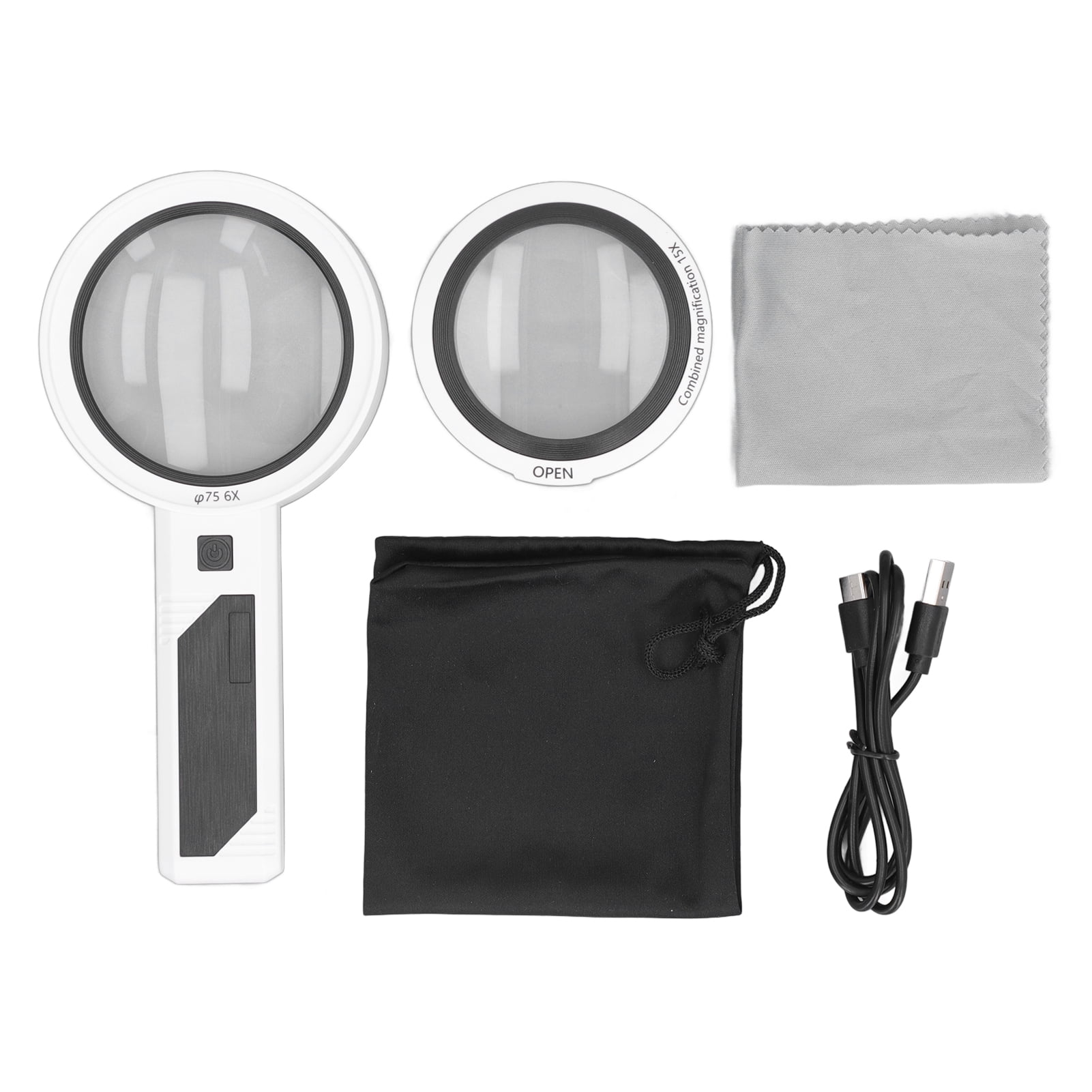 6X-15X Handheld Magnifying Glass with LED Lights, Rechargeable Optical ...
