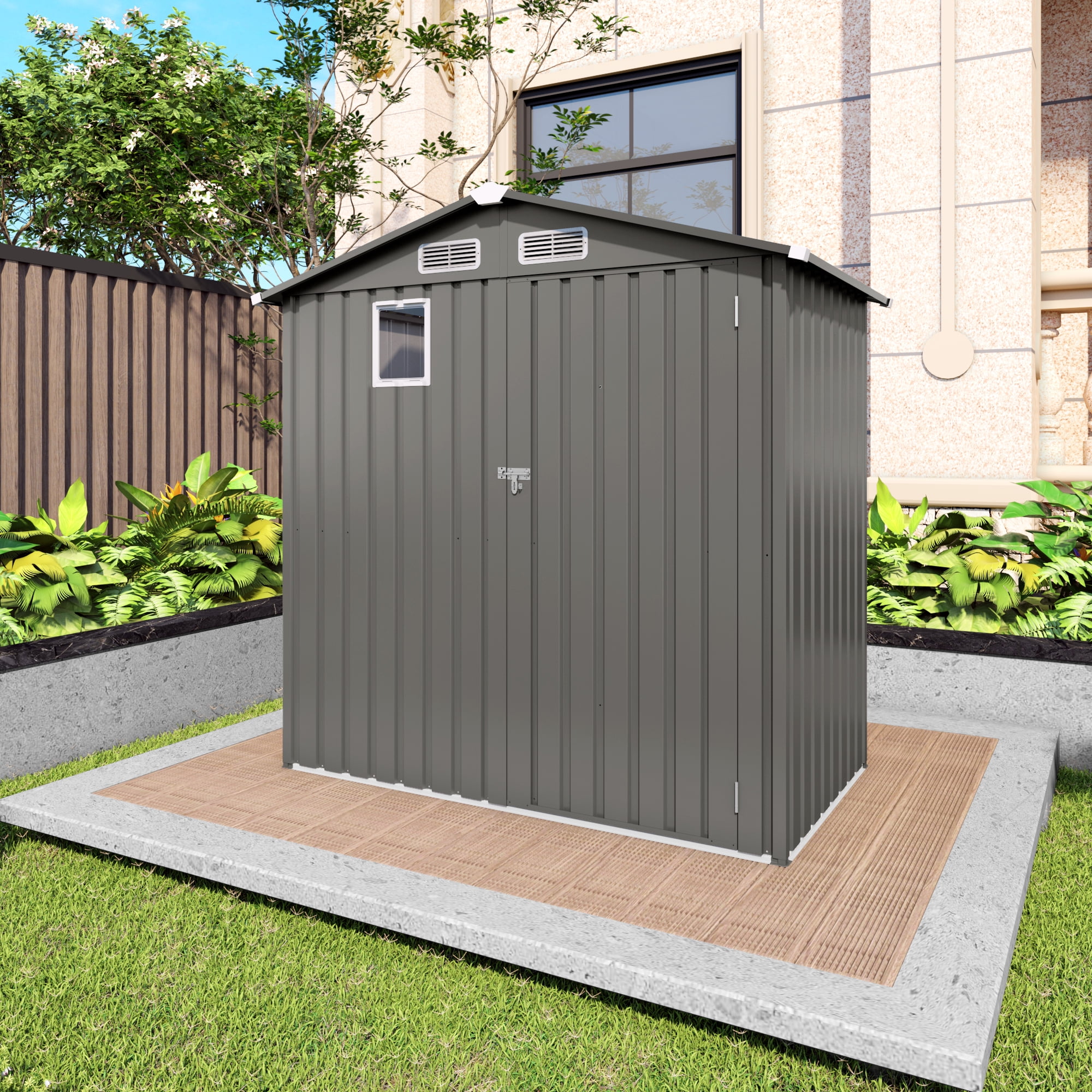 6X 3.6FT Metal Outdoor Storage Shed, Tool Shed with Peaked Roof ...