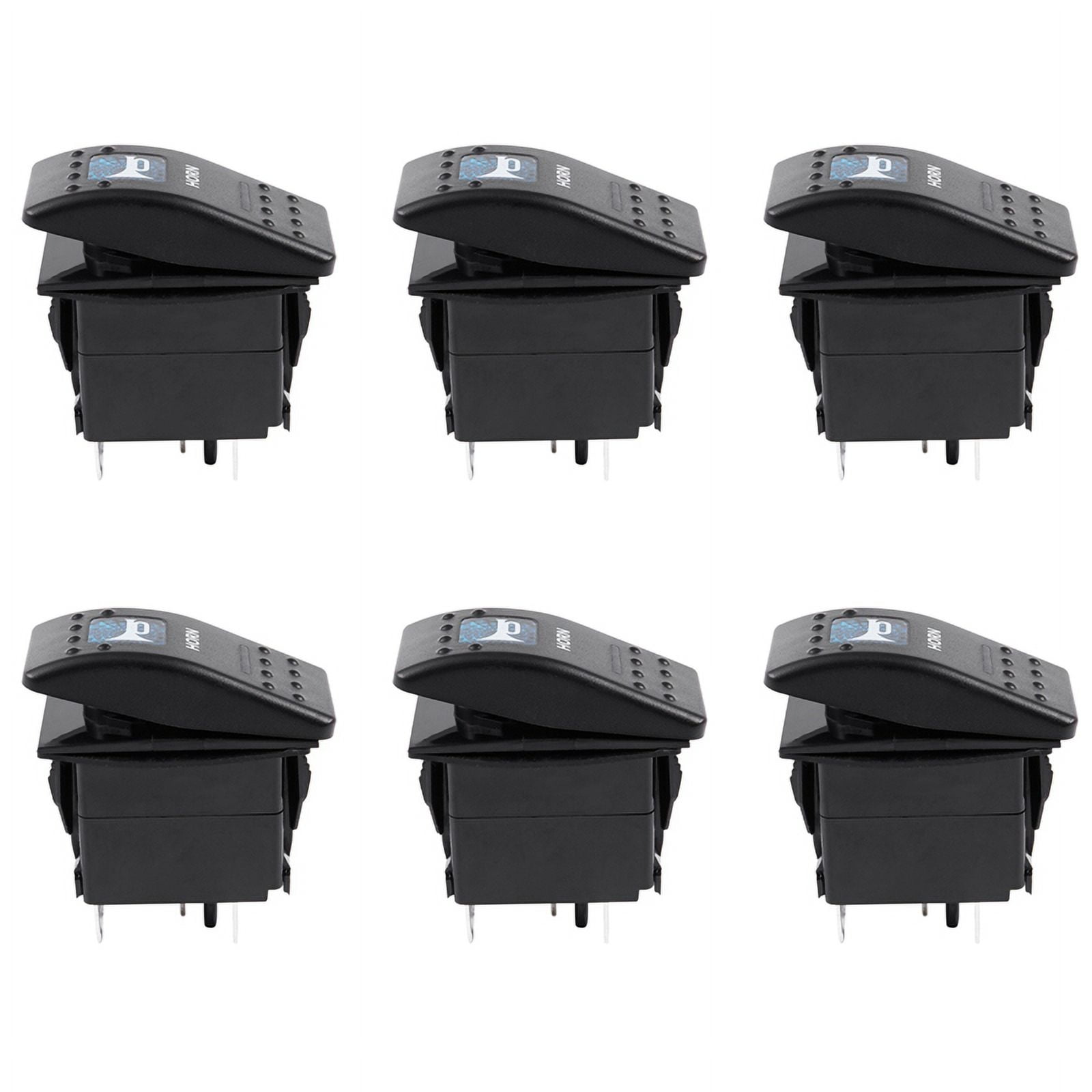 6X Blue Light Horn Pattern LED 12V/20A 24V/10A 5-Pin Rocker Toggle ...