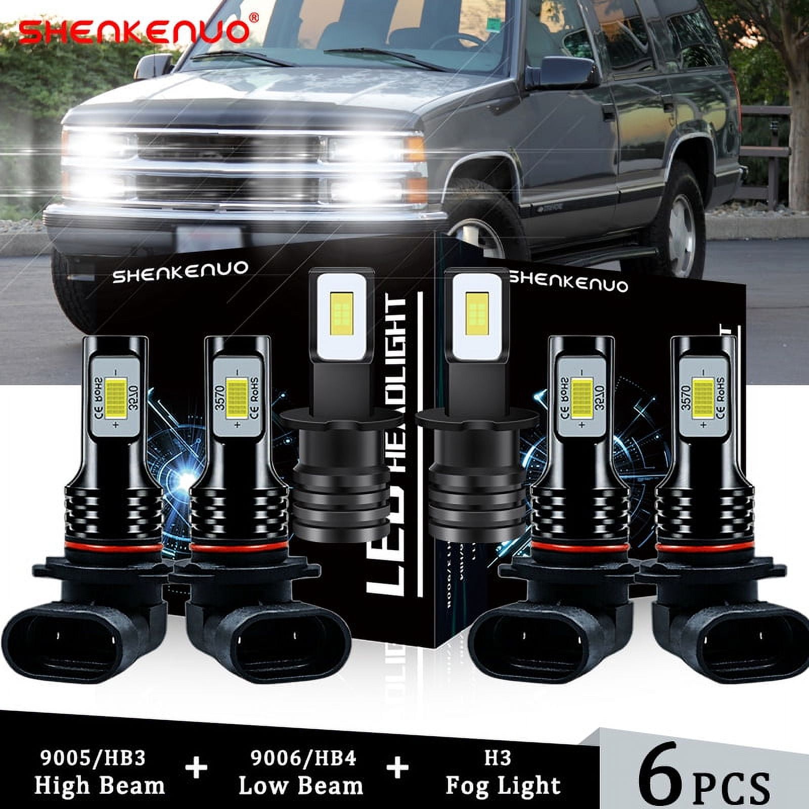 6X For Chevy Tahoe 1995 1996 1997 1998 1999 white 9005 9006 LED Headlight Bulbs High/Low Beam ...