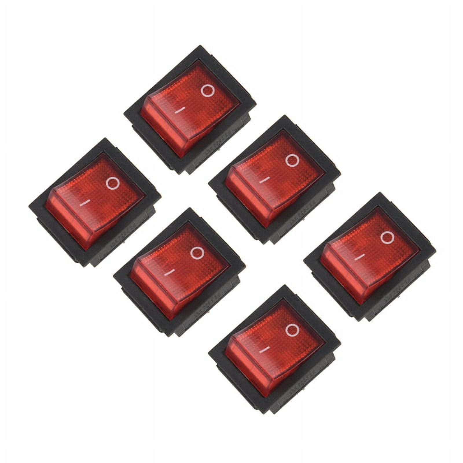 6X Red Light 4 Pin DPST ON/OFF Snap in Rocker Switch 15A/250V 20A/125V AC 28X22mm,6 x Rocker ...