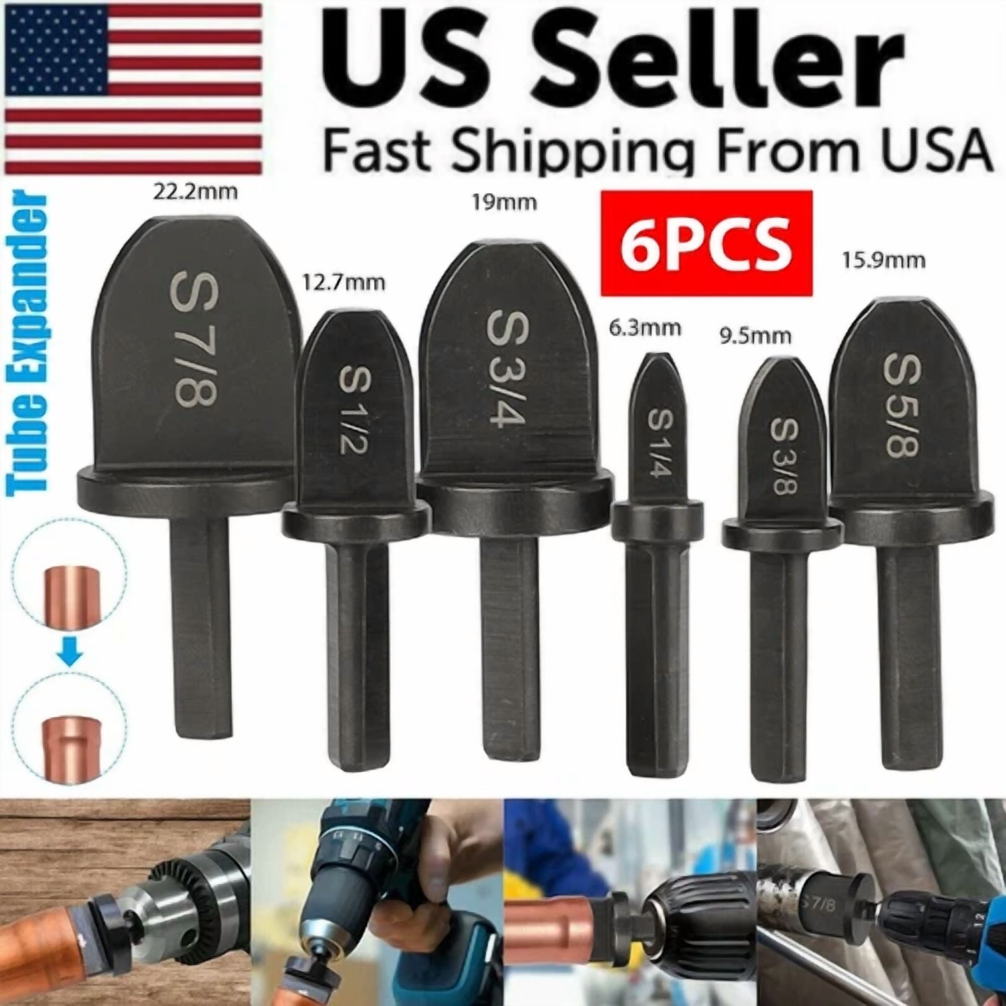 6X Swaging Tool Drill Bit Set Air Conditioner Copper Pipe Flaring Tube ...