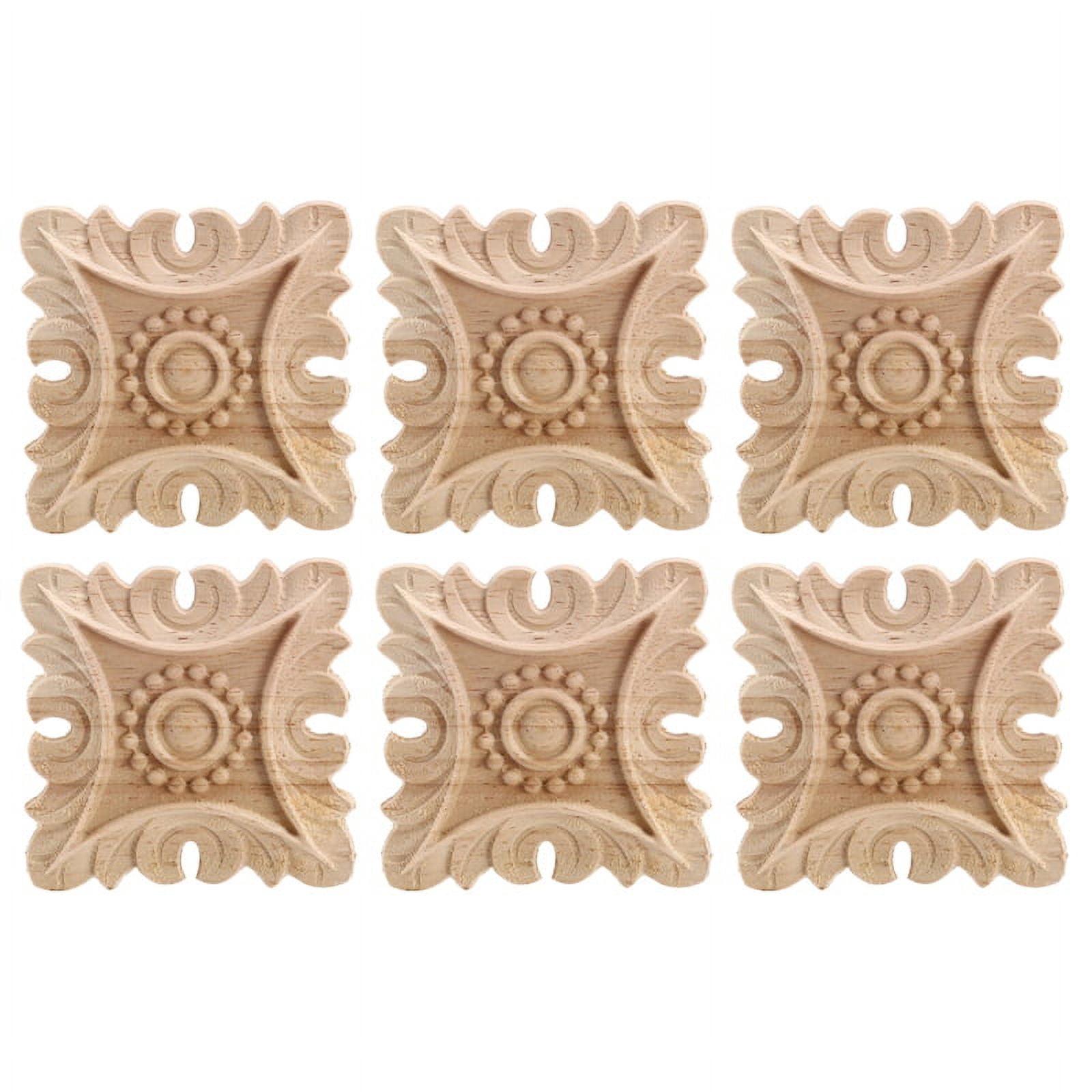6X Vintage Unpainted Wood Carved Corner Onlay Applique Frame Background ...