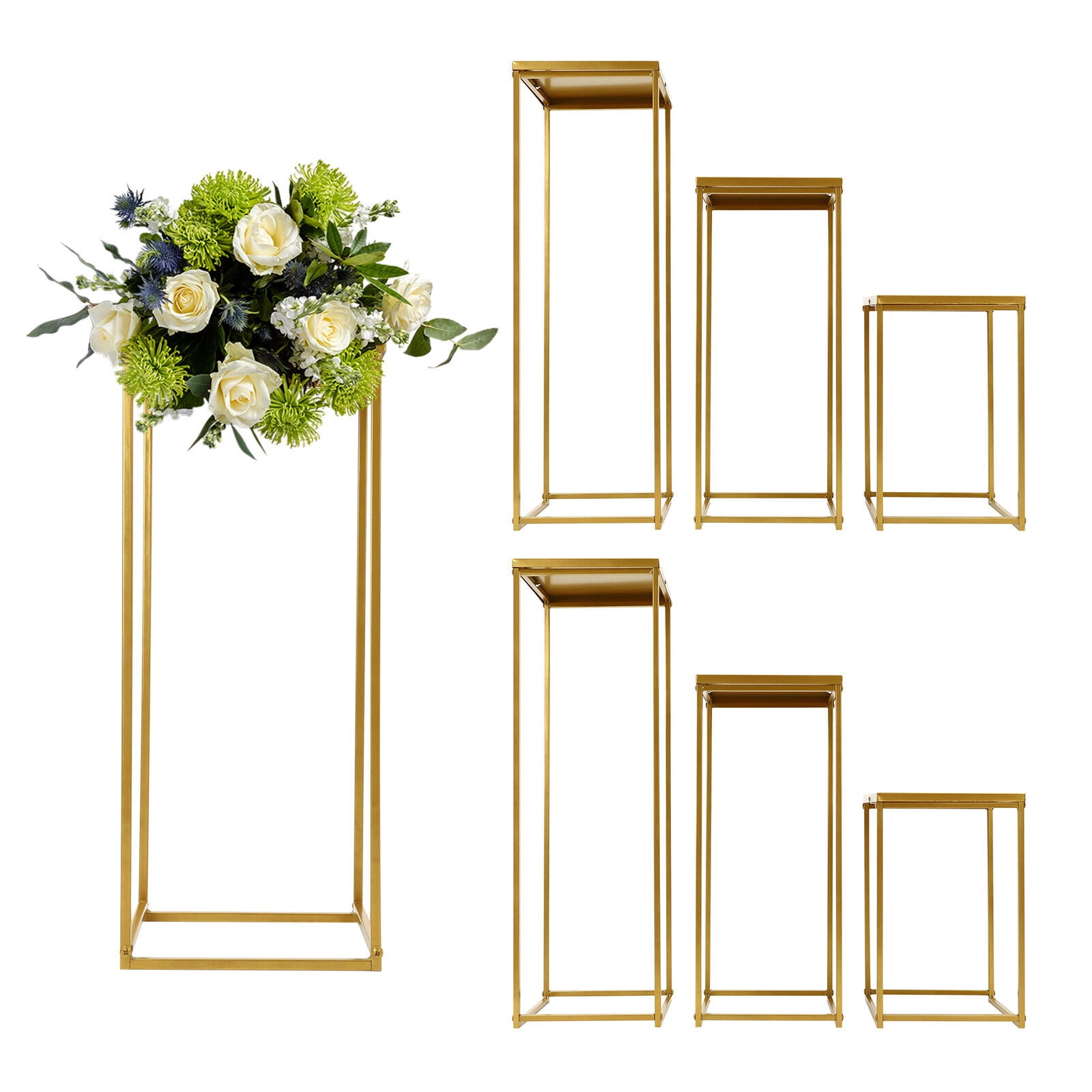 6X Wedding Gold Flower Stand Set, Rectangle Metal Column Rack Table ...