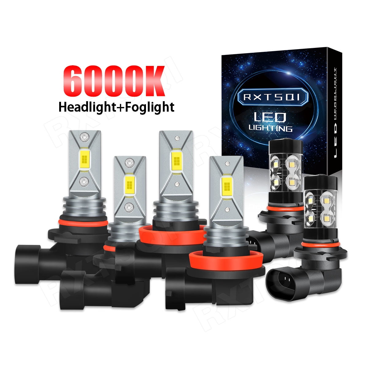 6X White LED Headlight Bulb 9005 H11 High Low Beam 9145 Fog Light Kit ...