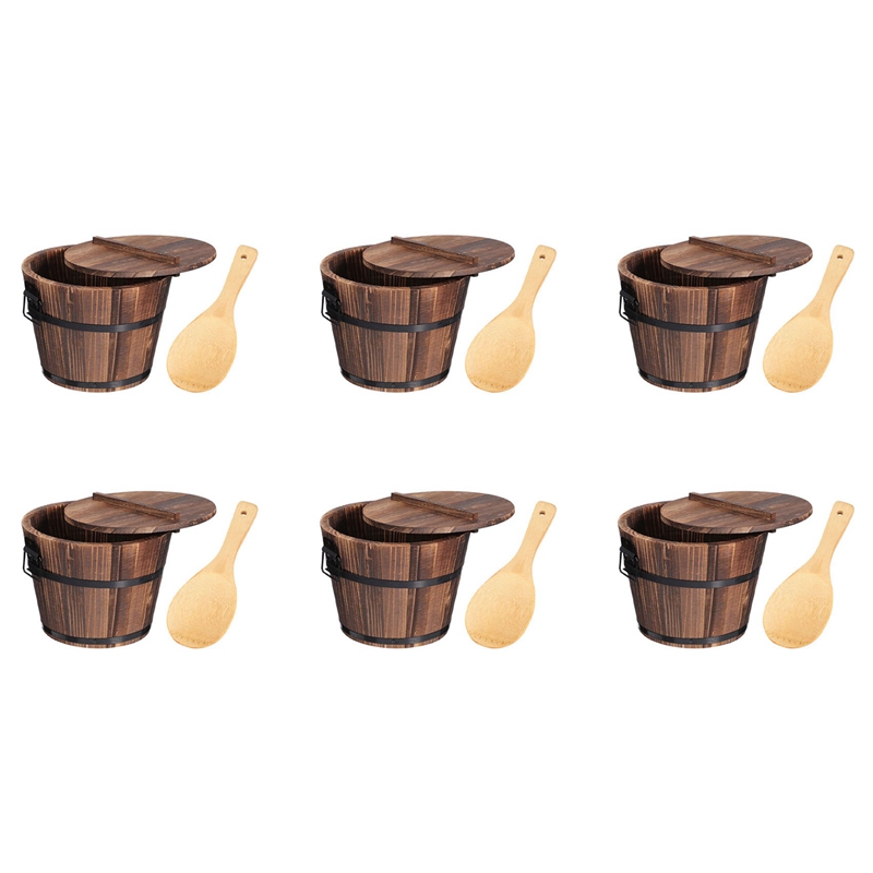 6X Wooden Rice Bucket Korean Bibimbap Bucket Japanese Cuisine Sushi ...