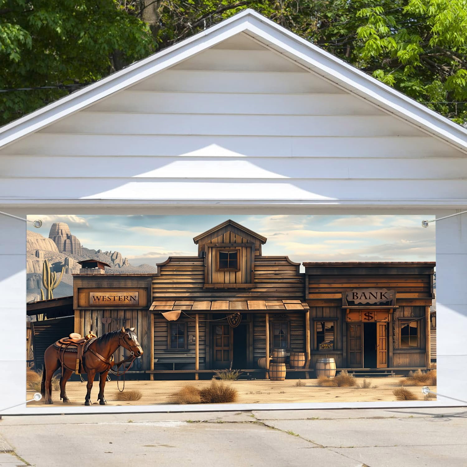 6X13ft Western Cowboy Bank Garage Door Background Vintage Wild West ...