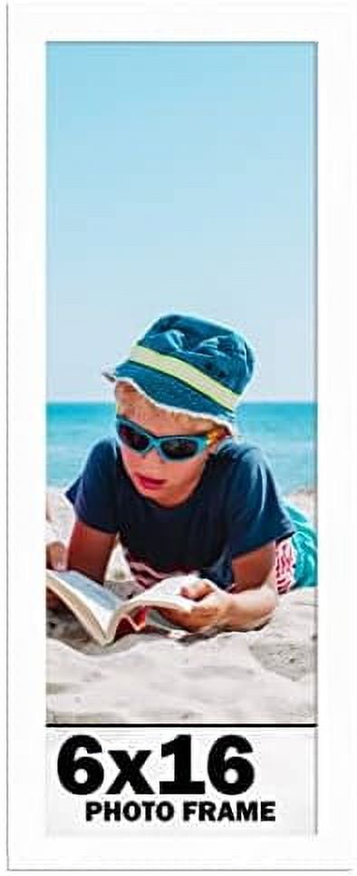 6X16 Frame White Solid Wood Picture Frame Includes UV Shatter Guard ...