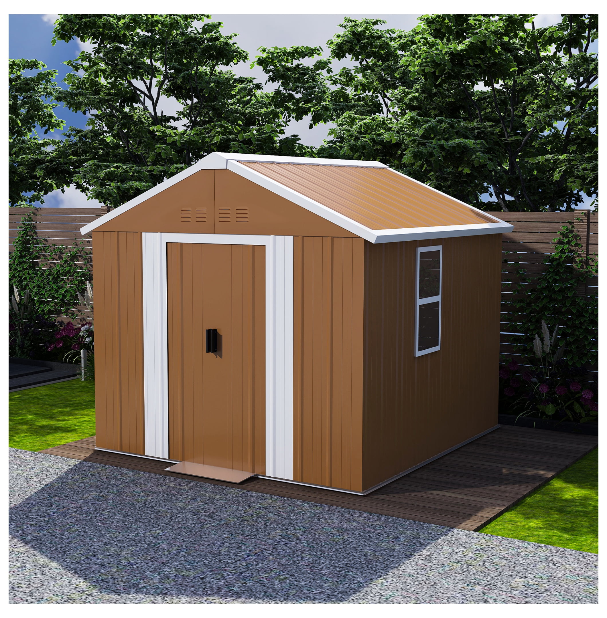 6X4 FT Heavy-Duty Metal Storage Shed with Windows, Lockable Door ...