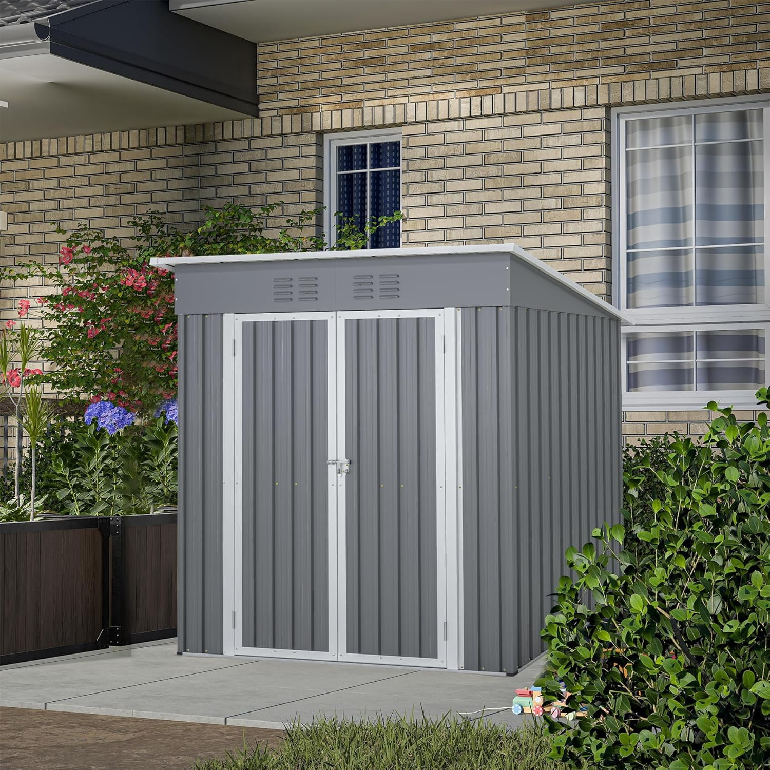 6X4 FT Outdoor Storage Shed, Waterproof Metal Garden Sheds with ...