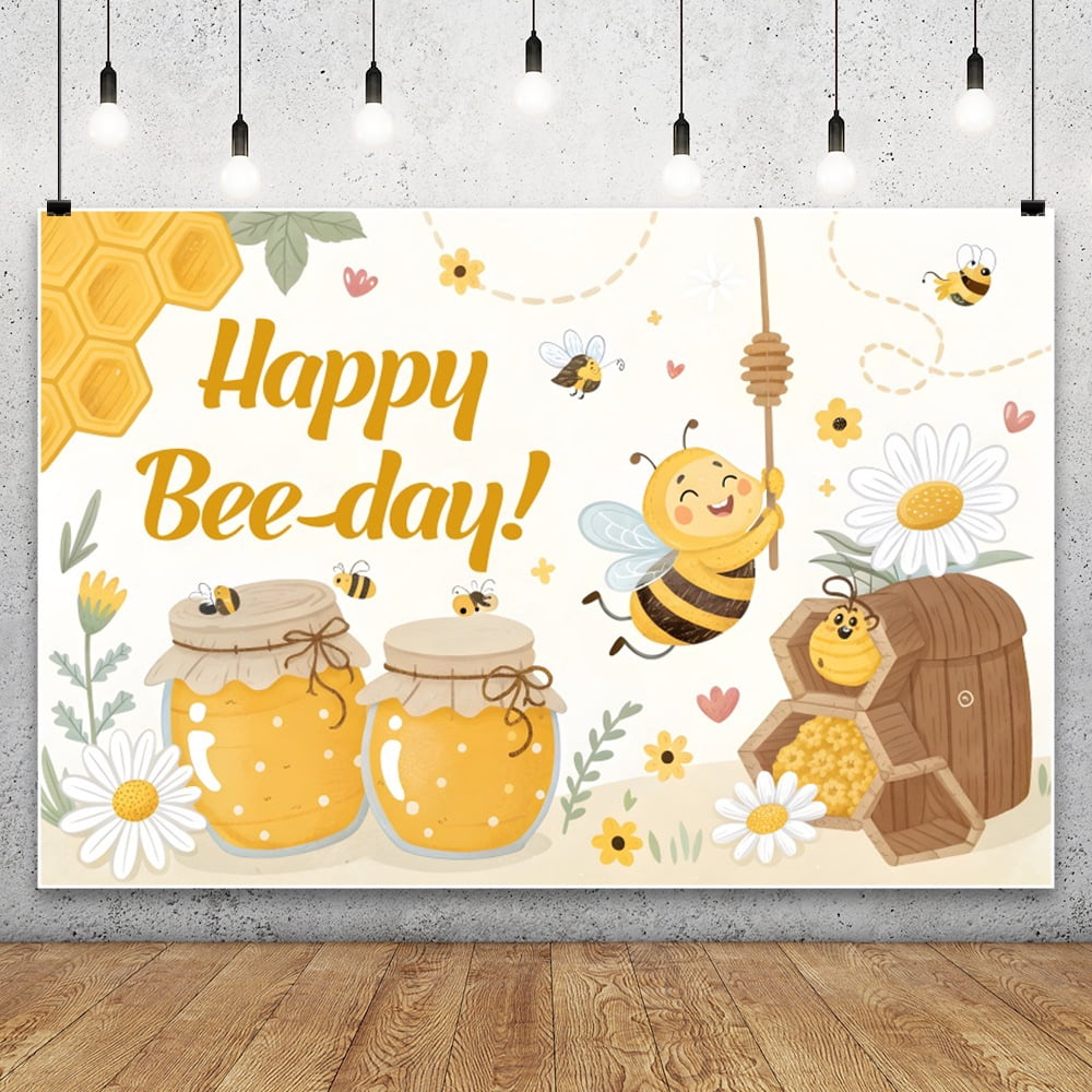 6X4FT Happy Bee Day Backdrop Yellow Honeycomb Backdrop Happy Bee Day ...
