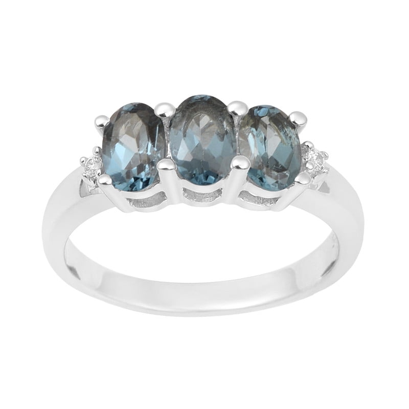 6X4mm Oval Shape London Blue Topaz Gemstone 925 Sterling Silver Three ...