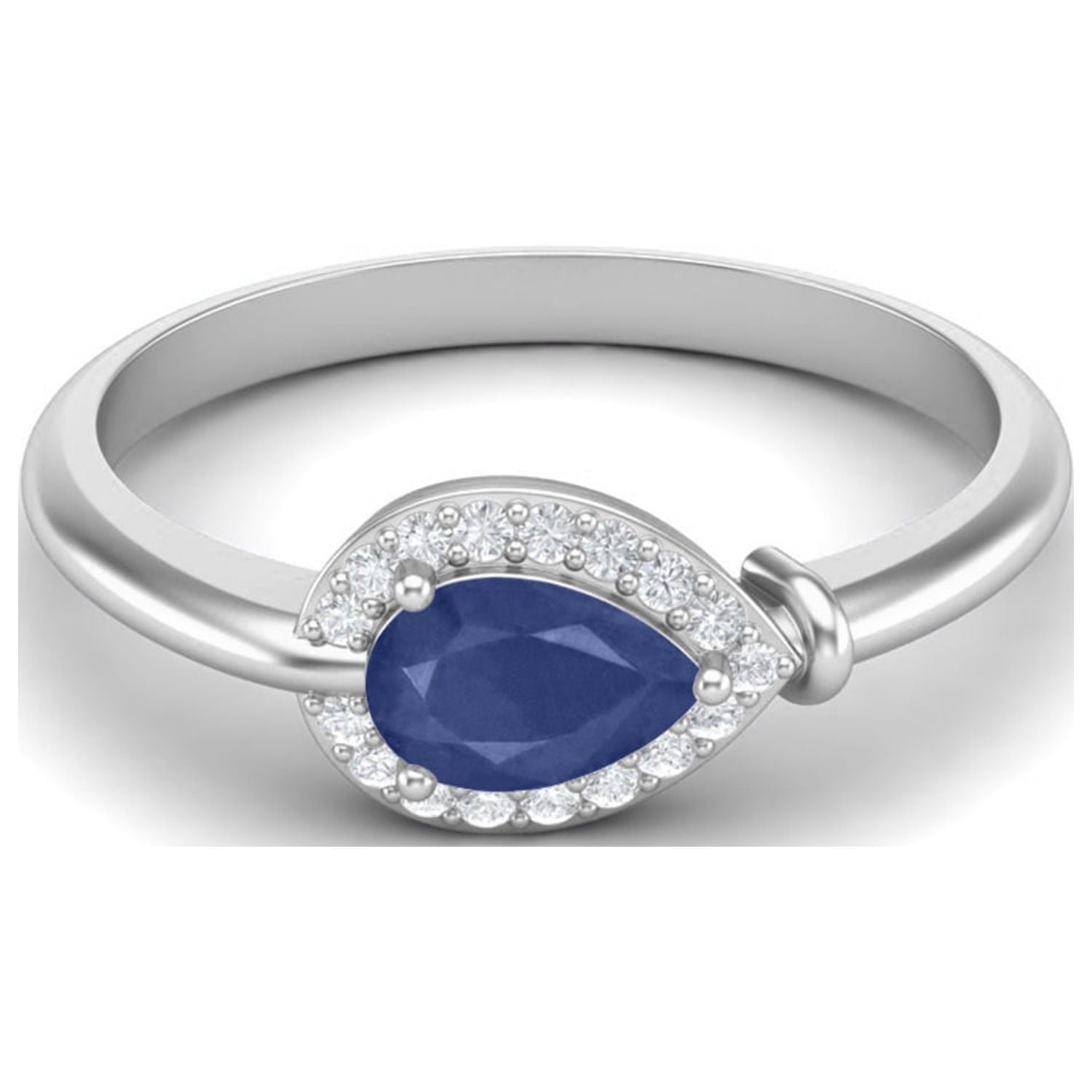 6X4mm Pear Blue Sapphire 925 Sterling Silver Solitaire Halo Valentines ...