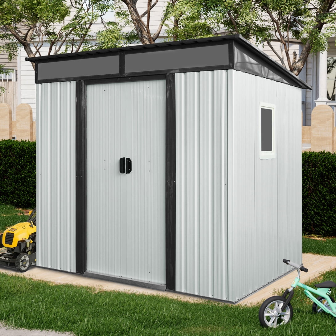 6X5 FT Outdoor Metal Storage Shed with Foundation Frame, Waterproof ...