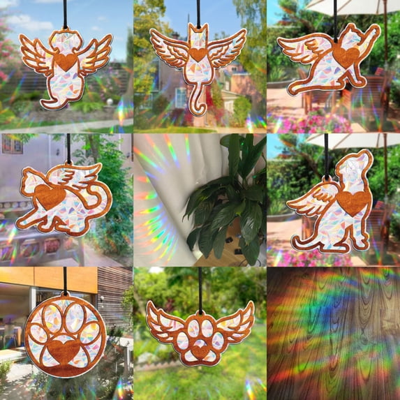 6X5 Inch Dog Memorial Suncatcher, Stained Glass Window Hanging Rainbow ...