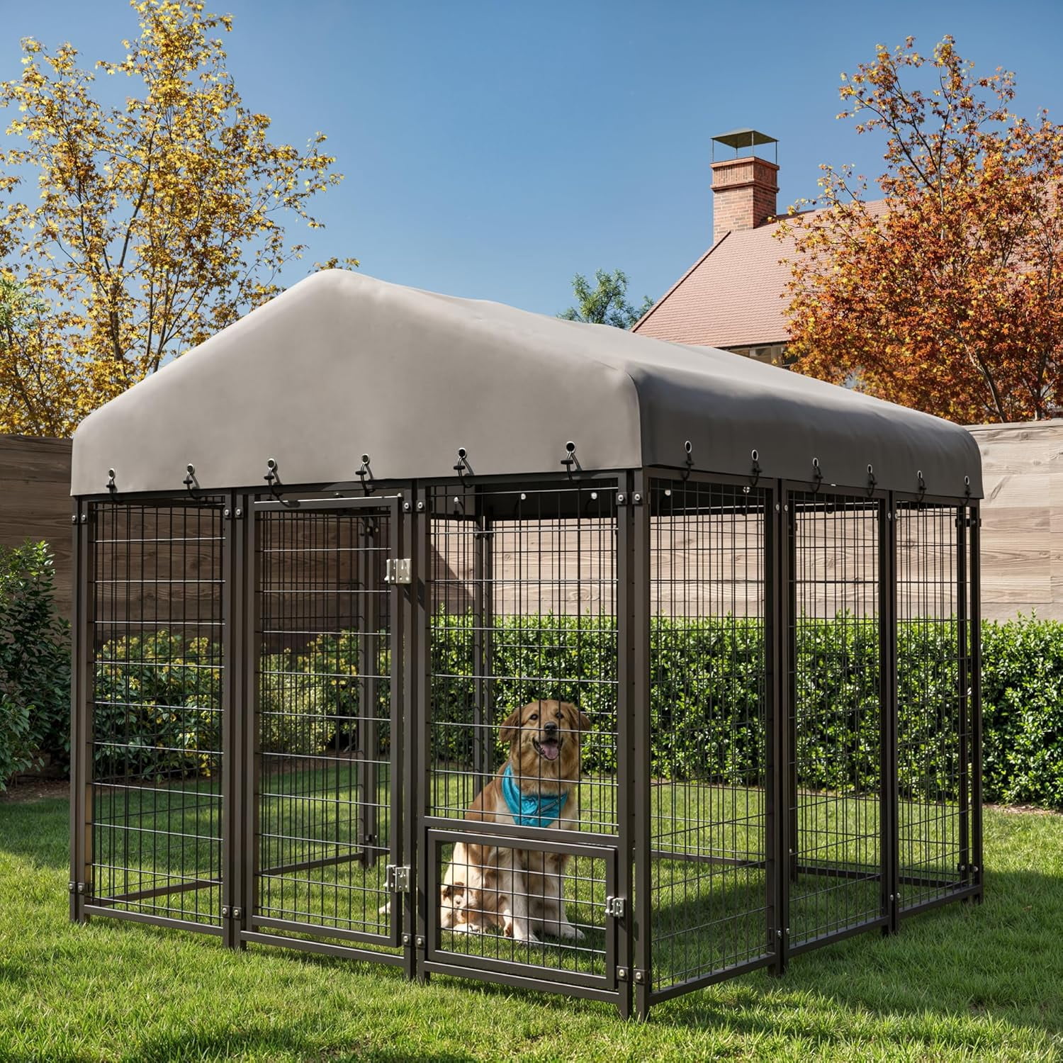 6X6FT Dog Kennel Outside Dog Kennel Outdoor with Feeding, Heavy Duty ...
