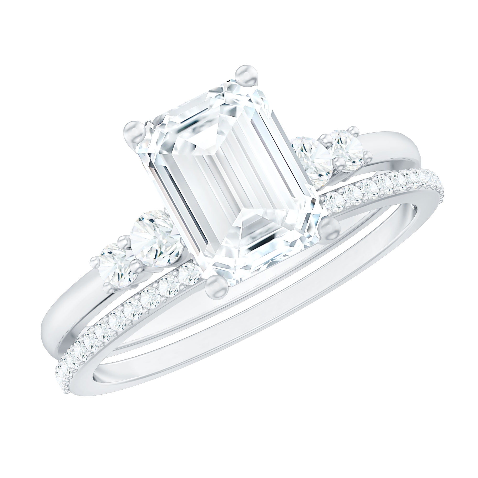 6X8 MM Emerald Cut Lab Grown Diamond Bridal Ring Set - Gift For Women ...
