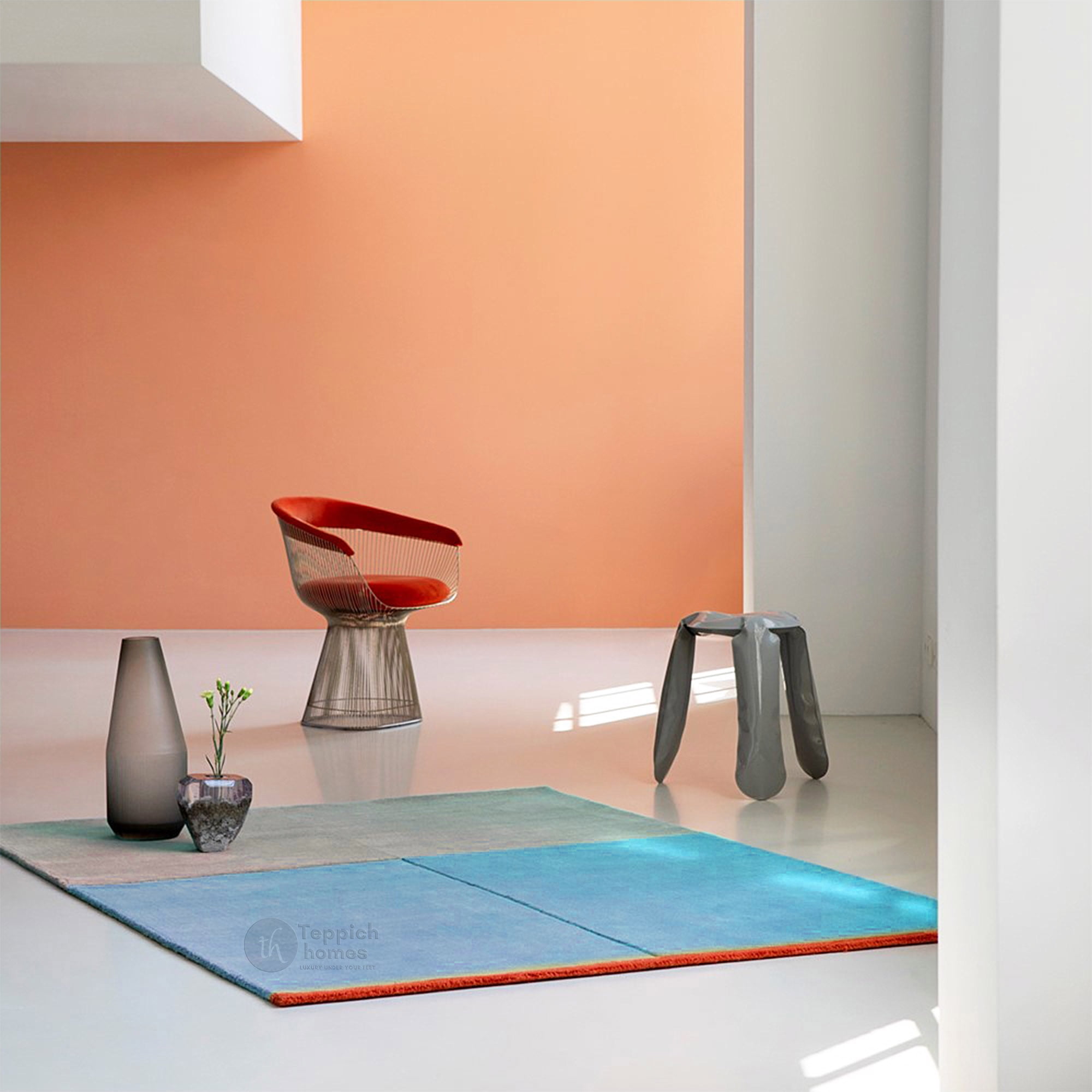 6X8 Tufted Rug, Blue and Grey Color, Bed, Living Room, Rectangle Carpet ...