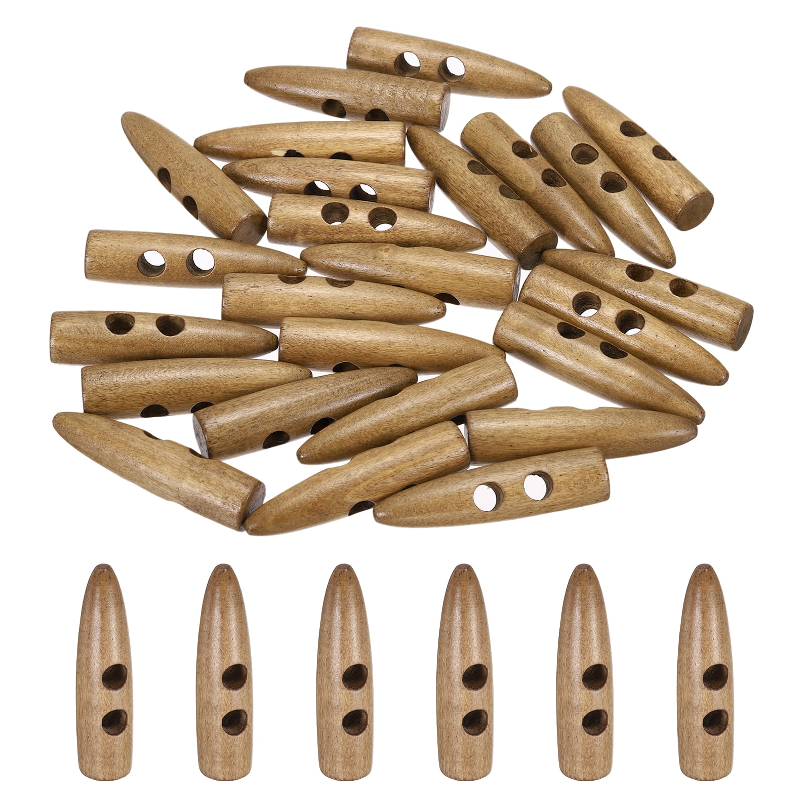 6cm/2.36 Inch Wooden Toggle Button, 24 pcs 2 Hole Wood Olive Sewing ...