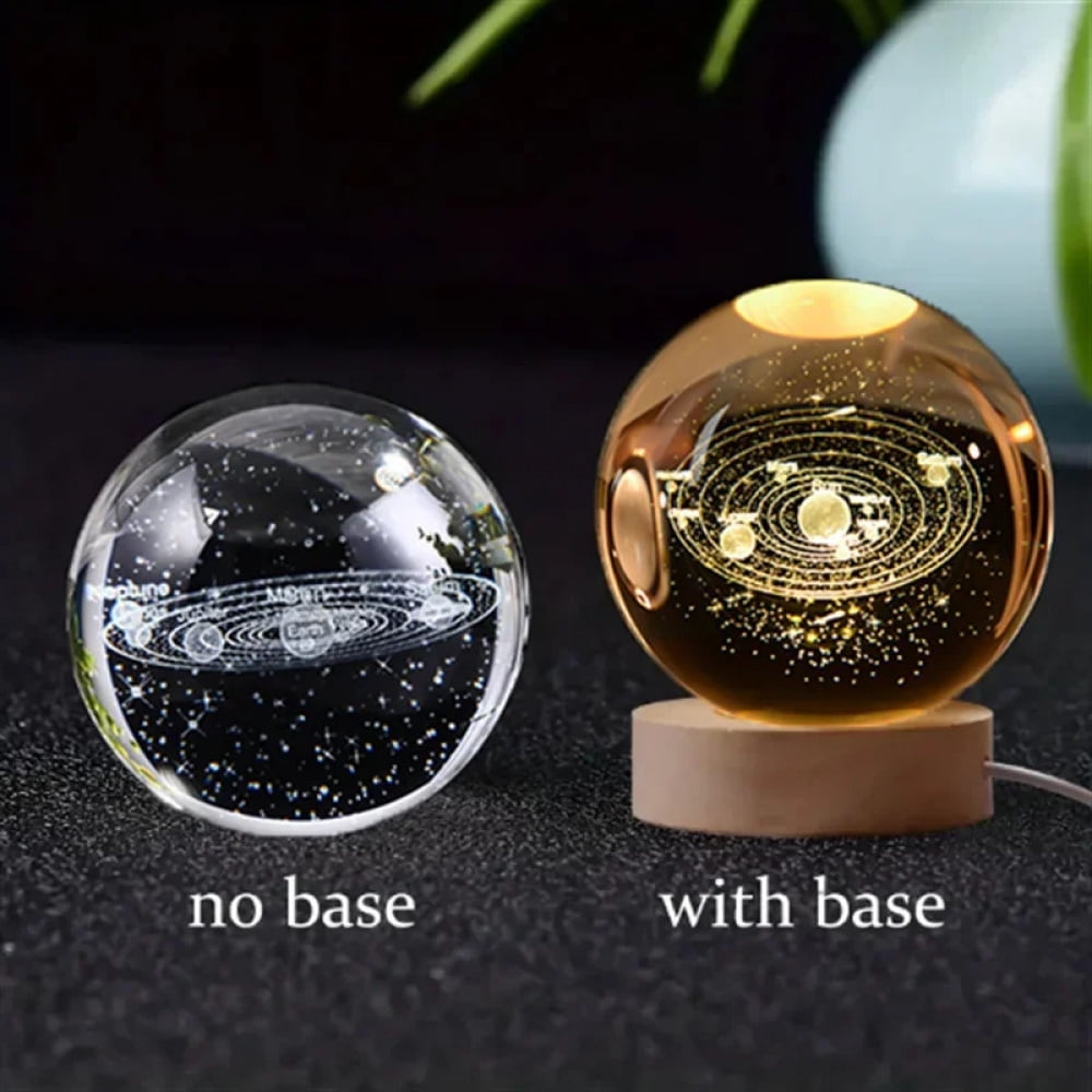 6cm 3D Crystal Ball Glass Planet LED Warm Night Light Laser Engraved ...