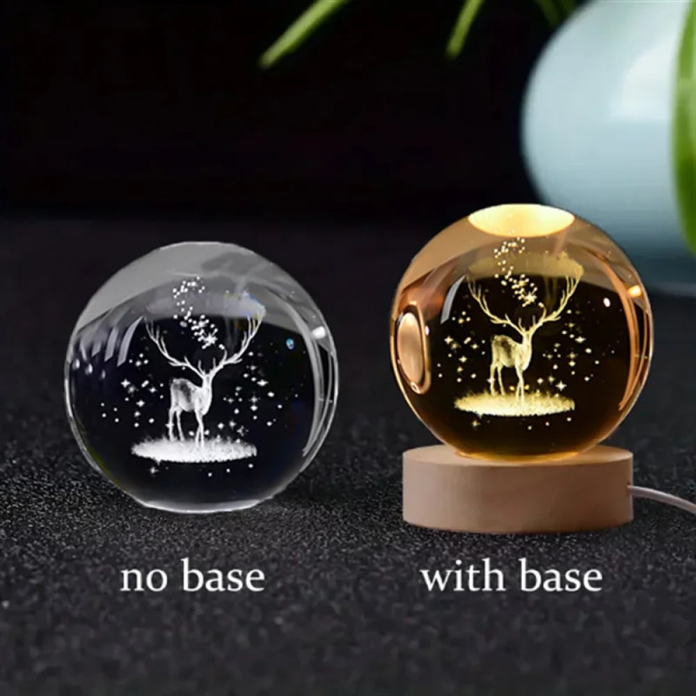 6cm 3D Crystal Ball Glass Planet LED Warm Night Light Laser Engraved ...