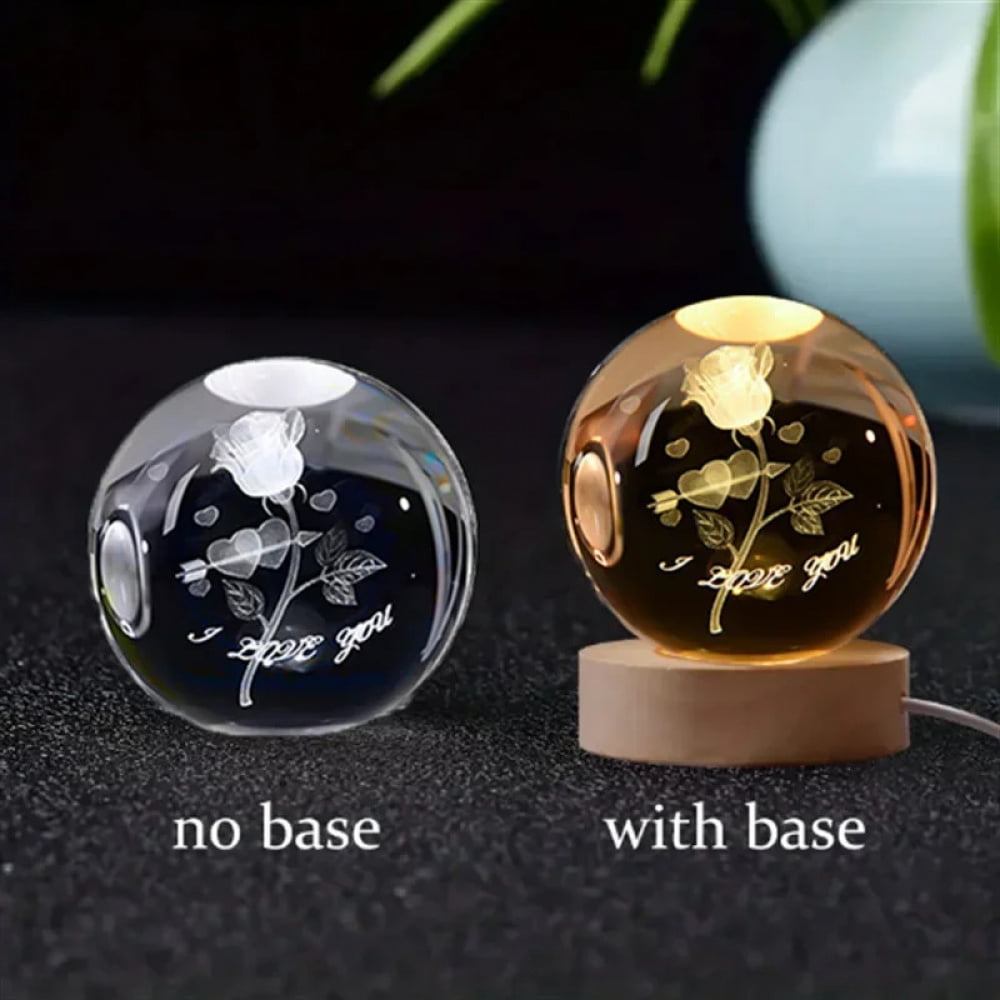 6cm 3D Crystal Ball Glass Planet LED Warm Night Light Laser Engraved ...
