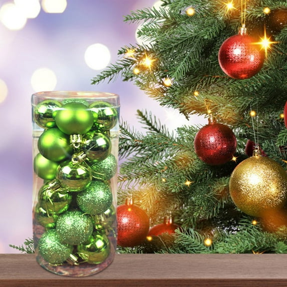 6cm Plastic Christmas Tree Baubles - 24-Pack Glitter Ornament Set for ...