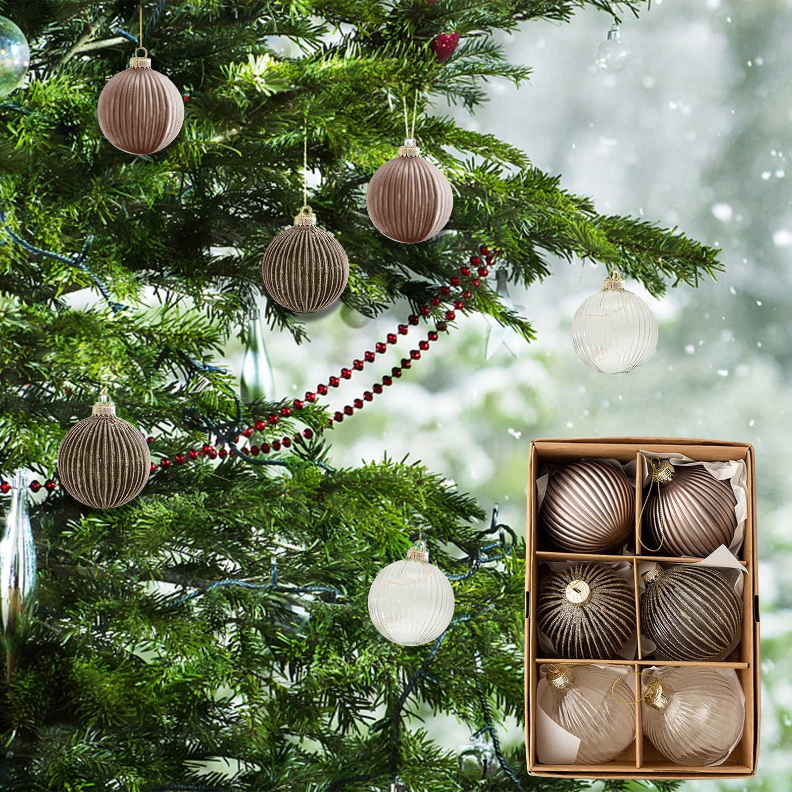 6cm Shatterproof Christmas Tree Ornaments - Pack of 6 Colorful Plastic ...
