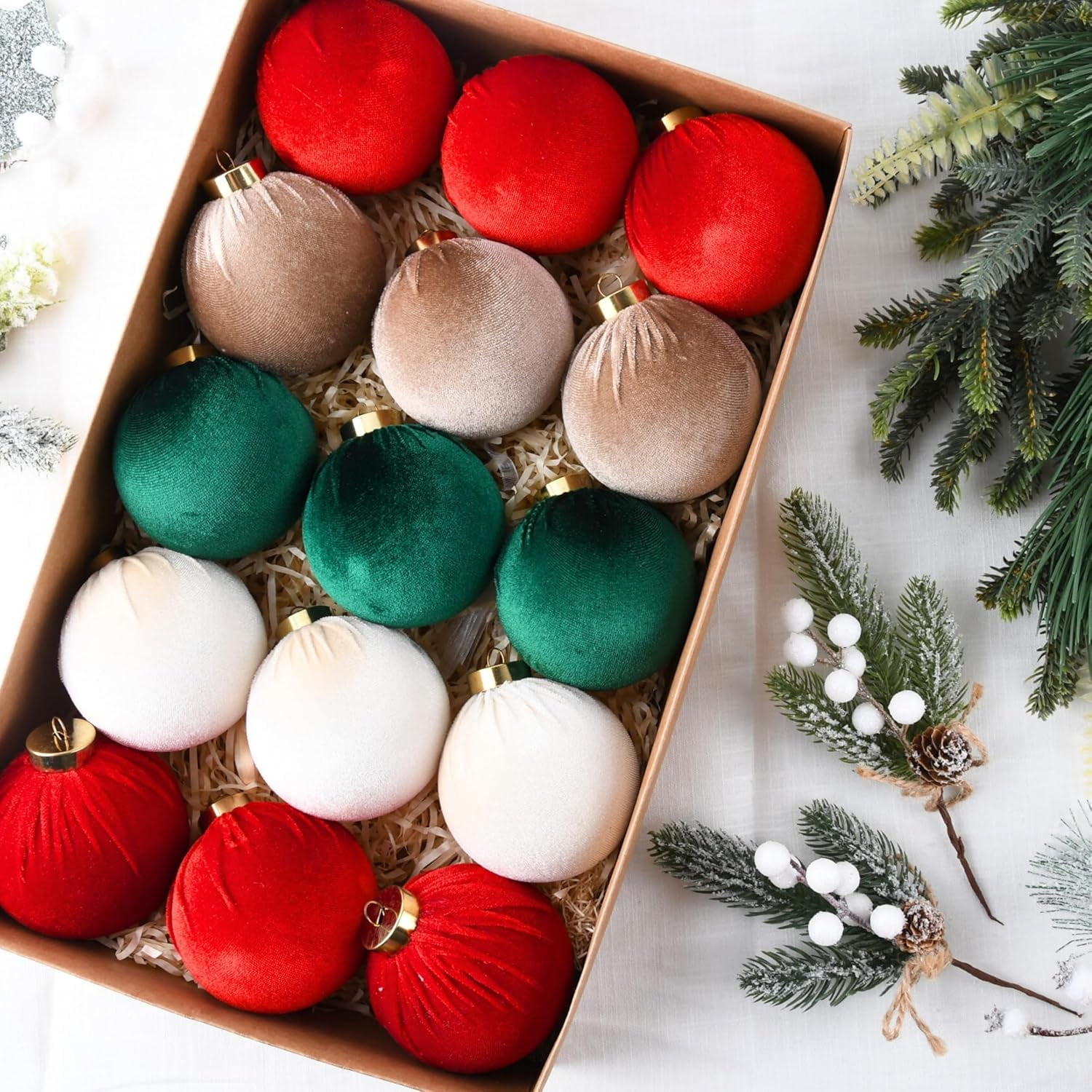 6cm Velvet Christmas Ornaments Balls 15pcs/Set Hanging Christmas ...