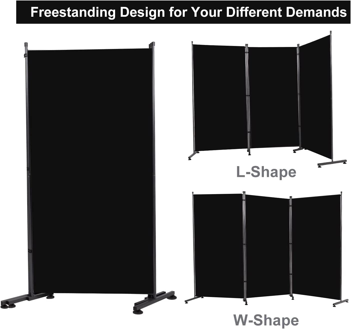 6ft 3-Panel Room Divider, Folding Freestanding Black Fabric Privacy ...