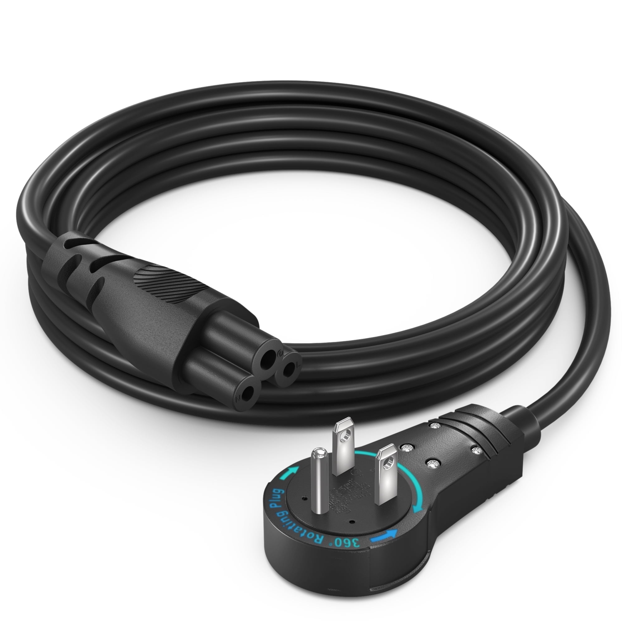 6ft 3-Prong AC Laptop Power Cord with 360° Rotating Plug Universal 125V ...