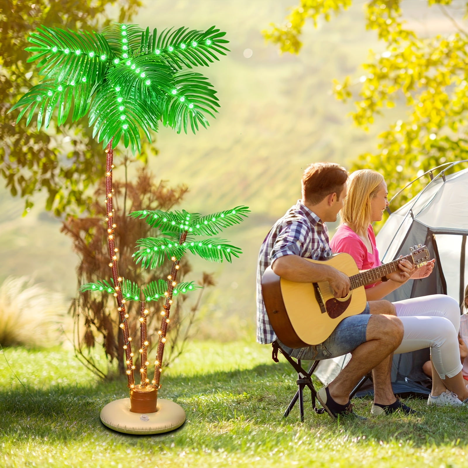 6ft 3 Trunks Solar Lighted Or Plug-in Lighted Palm Tree for Outside ...