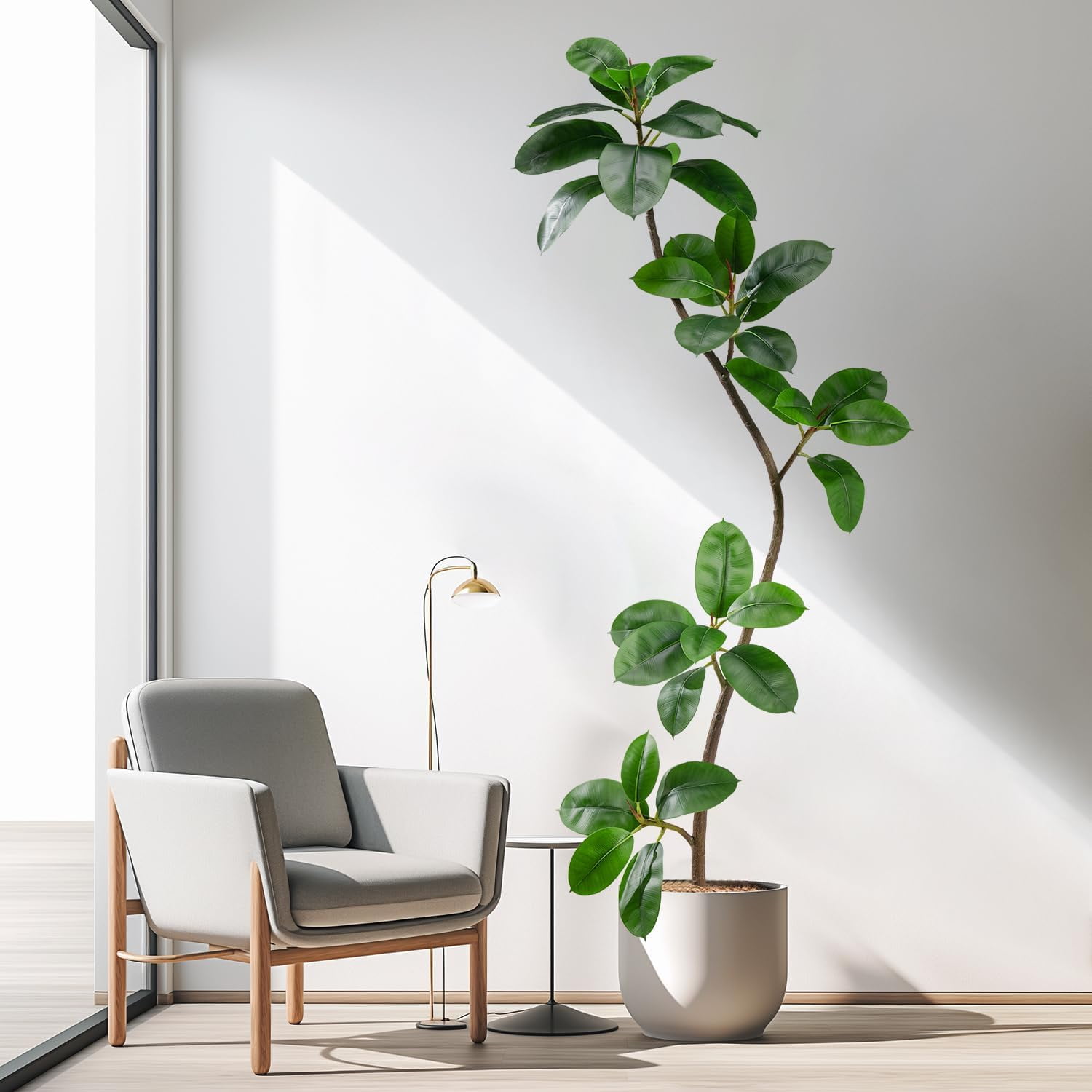 6ft 5 Head Artificial Rubber Tree Adjustable Fake Tall Plant ...