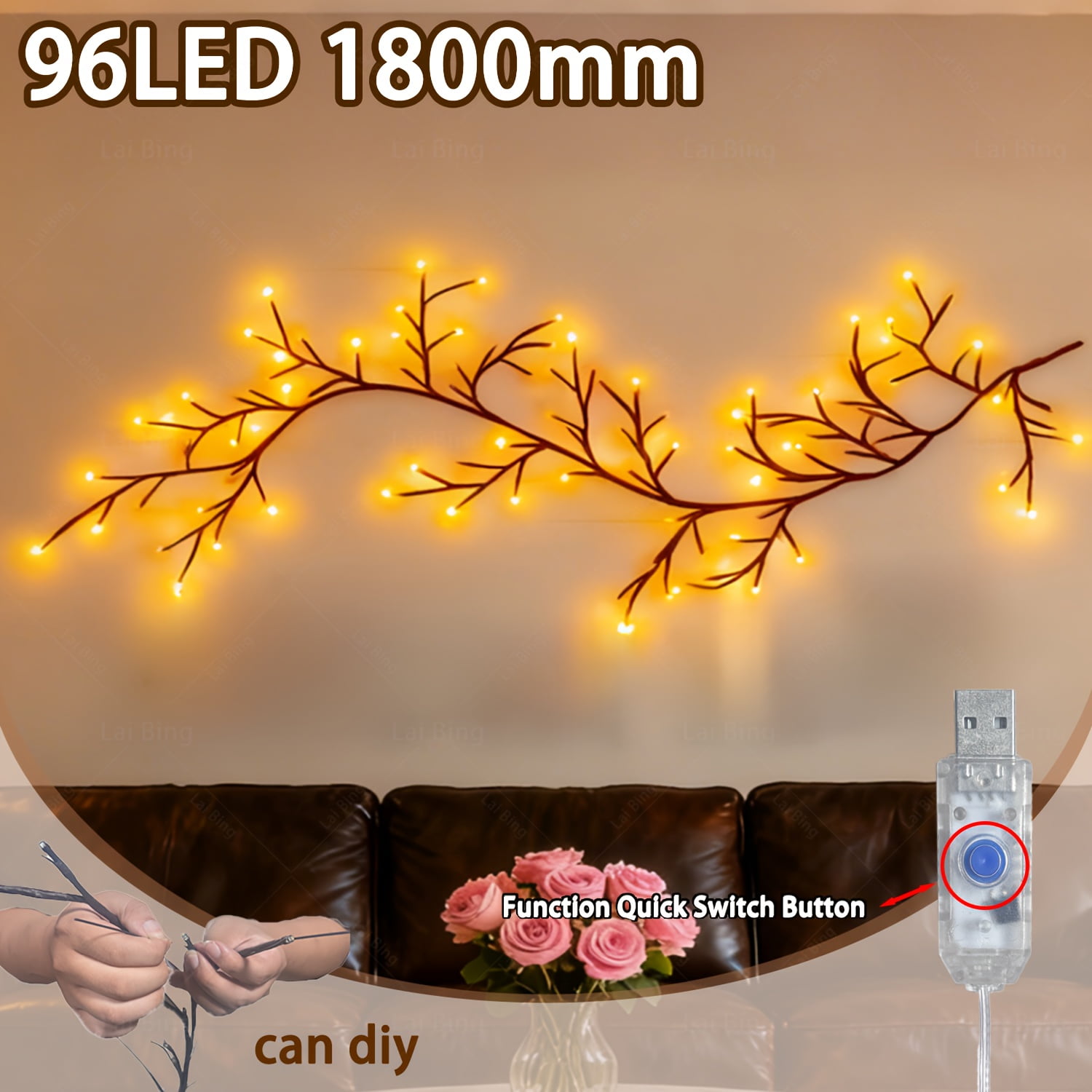 6ft/7.5ft Flexible Brown Vinyl LED Willow Fairy Light Strip - 8 ...