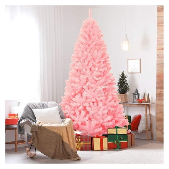 6ft/7.5ft Pink Artificial Christmas Tree, Unlit Hinged Spruce Full Tree ...