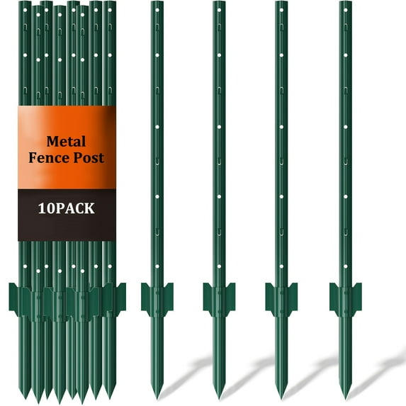 6ft/7ft 10 Pack Metal Fence Post, Heavy Duty Garden with U-Post, No Dig ...