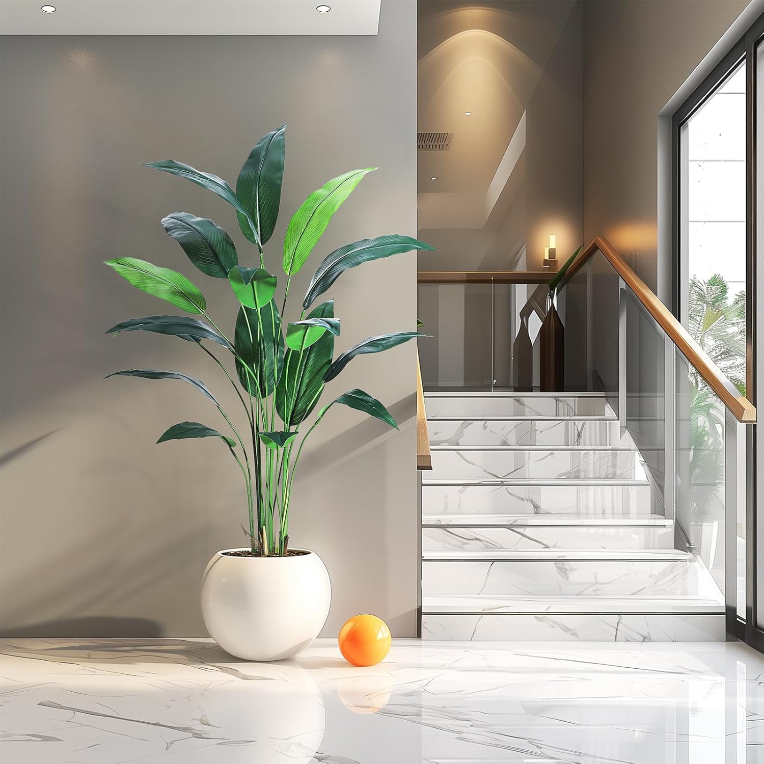 6ft Artificial Bird of Paradise Plant Set | Lifelike Faux Palm Tree for ...