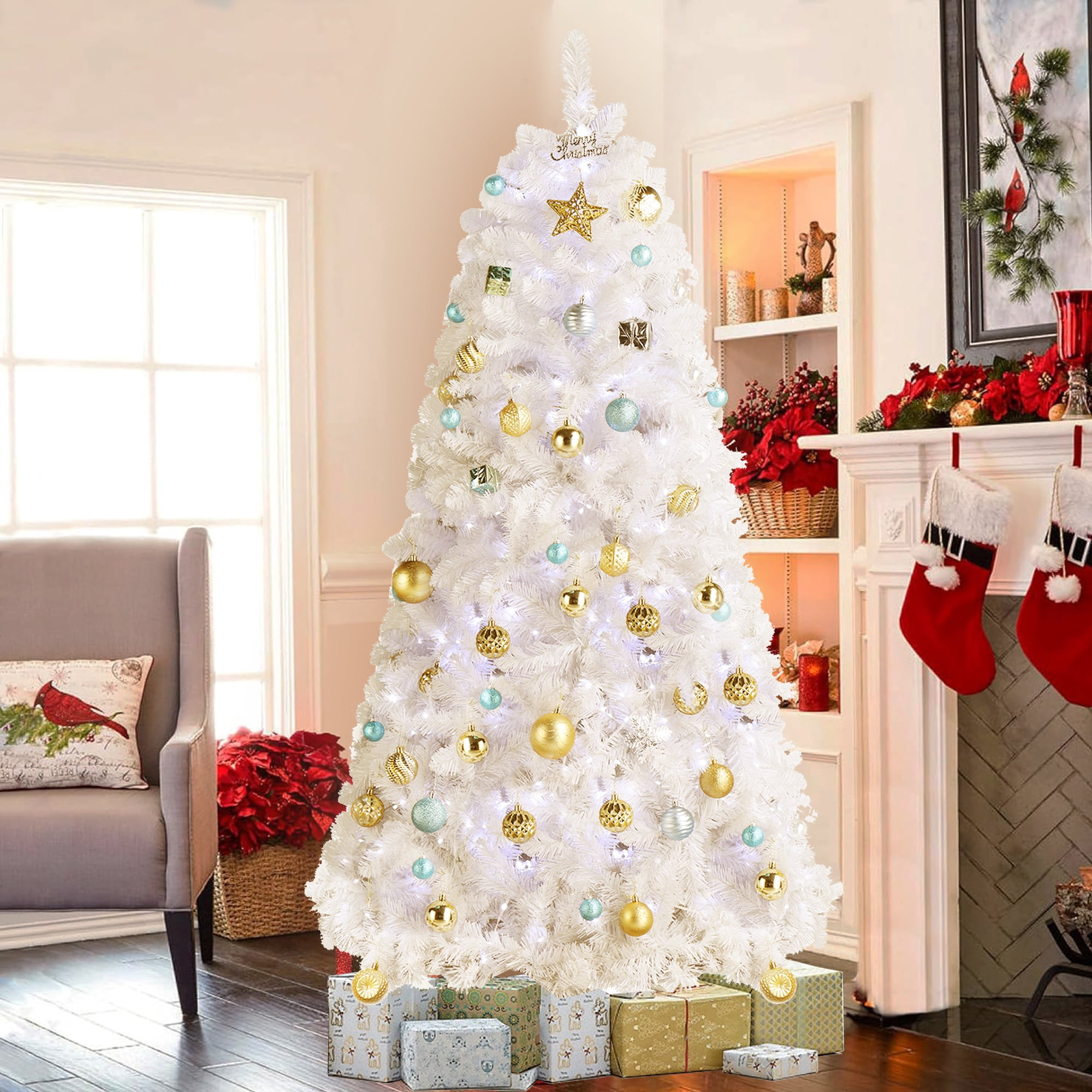 6ft Artificial Christmas Trees with 300 Lights Cool Color, 8 Modes With ...