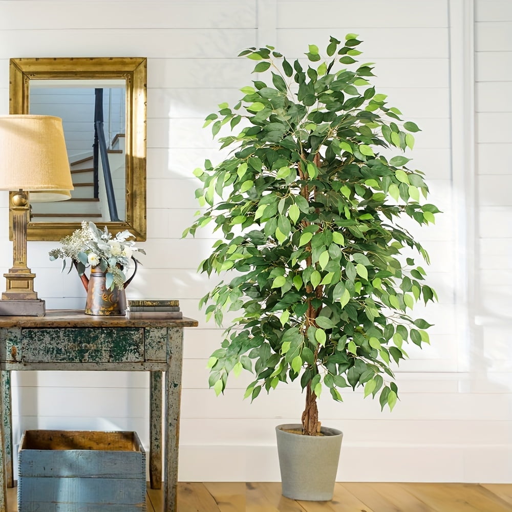 6ft Artificial Ficus Silk Tree with Plastic Pot Faux Tree, Fake Plant ...