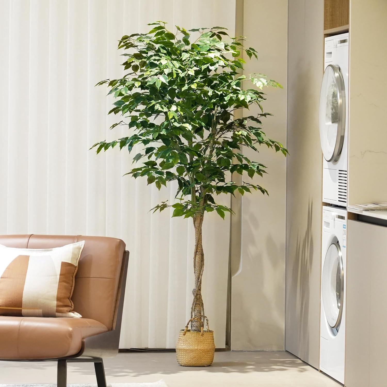 6ft Artificial Ficus Tree with Pot - Indoor/Outdoor Faux Silk Plant for ...