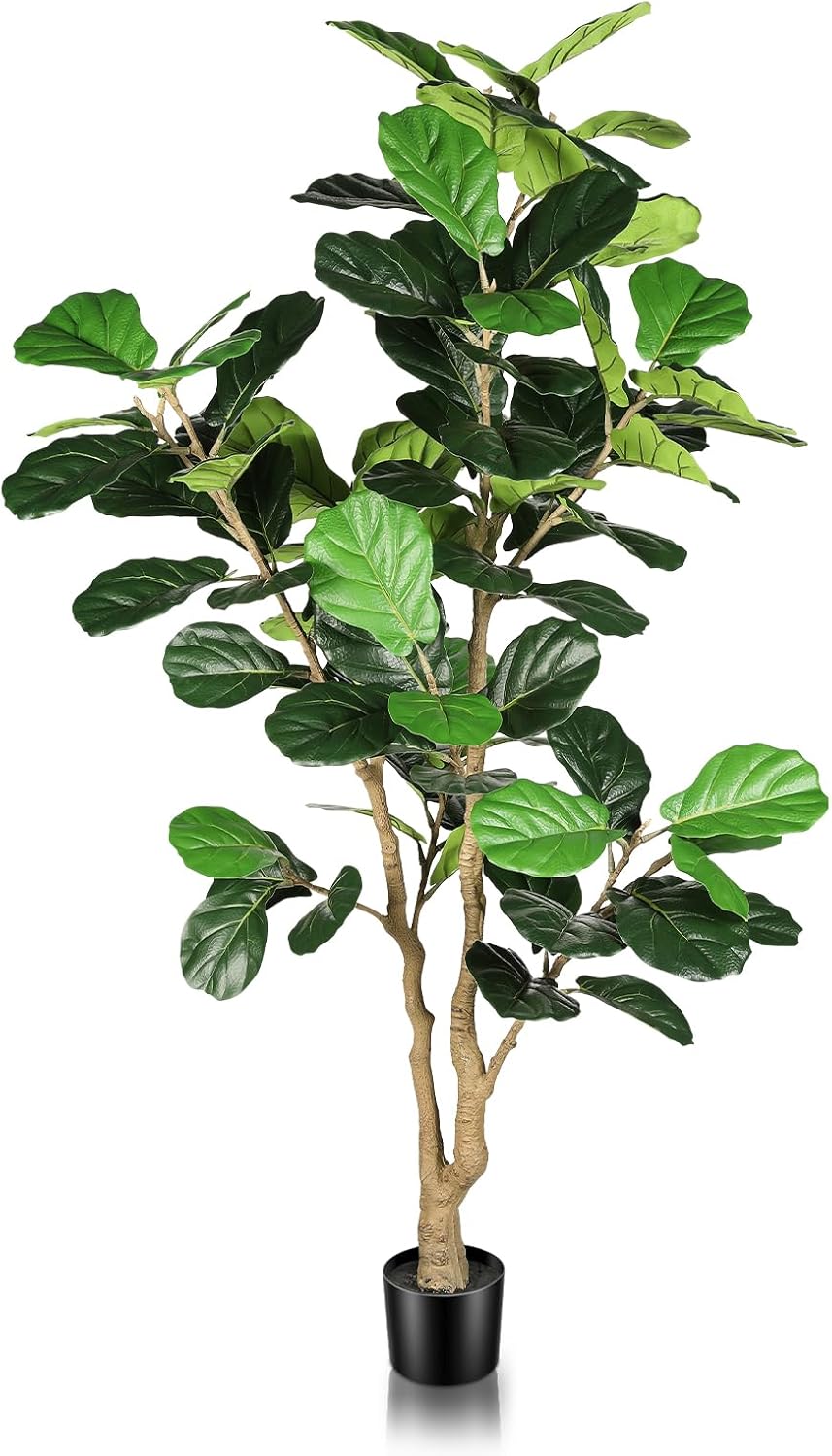 6ft Artificial Fiddle Leaf Fig Tree - Large Fake Plant with Plastic ...