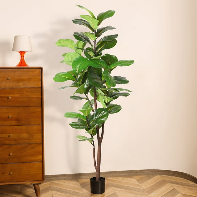6ft Artificial Fiddle Leaf Fig Tree in Pot, Fake Ficus Lyrata Plant, Faux Plants in Pot for ...