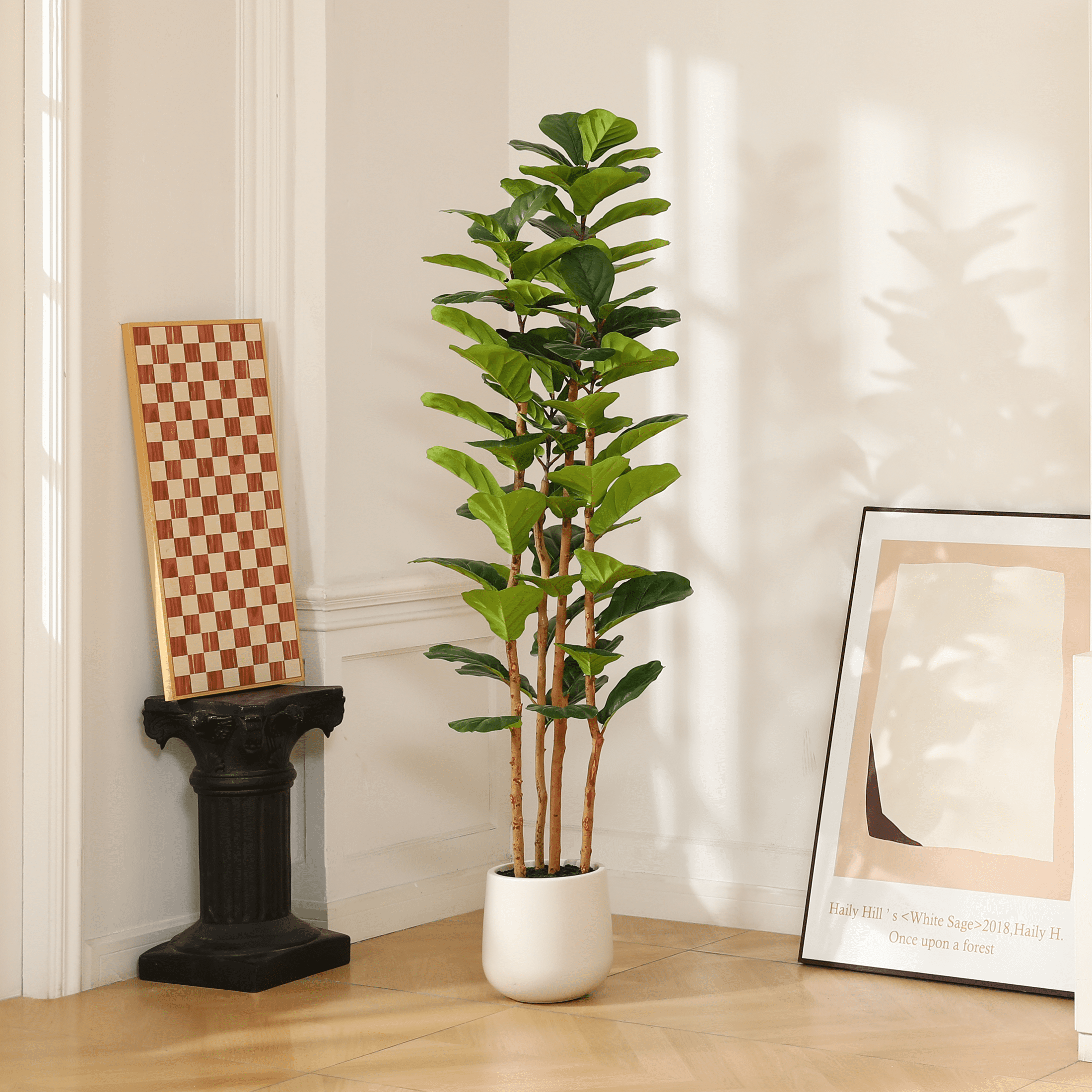 6ft Artificial Fiddle Leaf Fig Tree - Set of 4 Wooden Trunks in One Pot ...