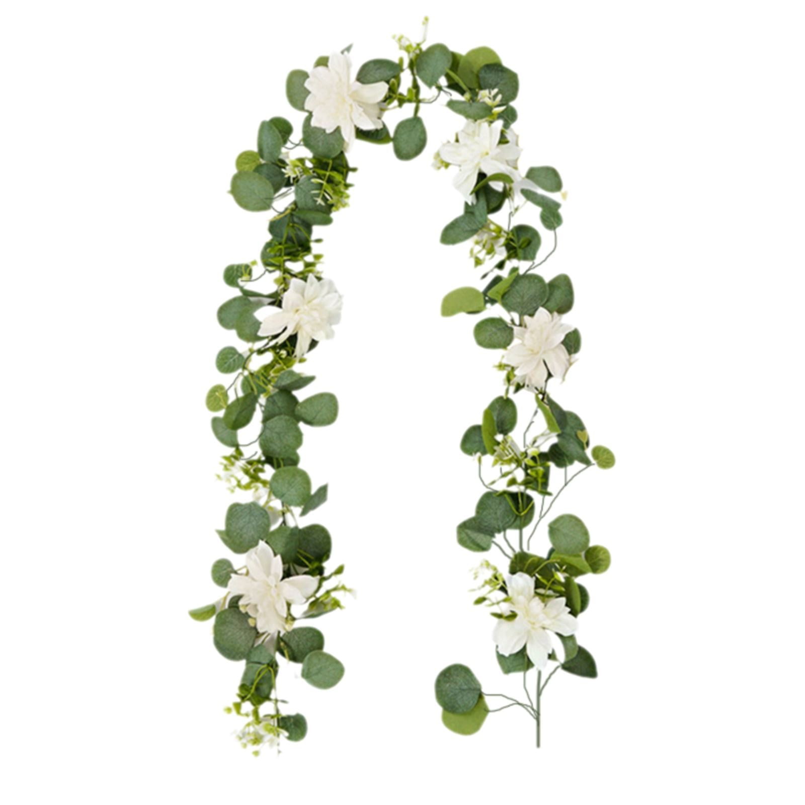 6ft Artificial Garland With White Flowers Faux Greenery Garland ...