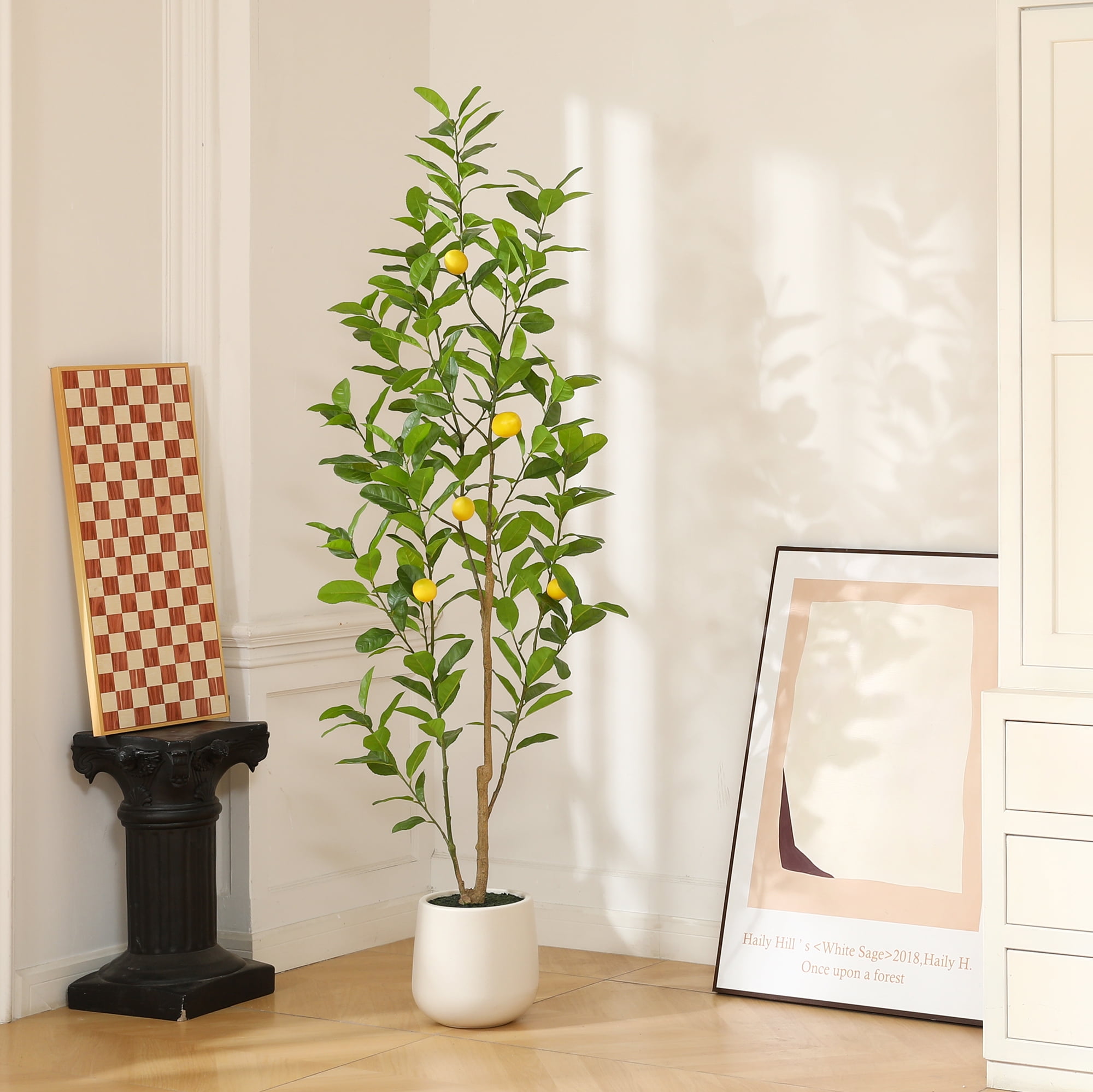 6ft Artificial Lemon Tree with Oval White Pot, Realistic Looking ...