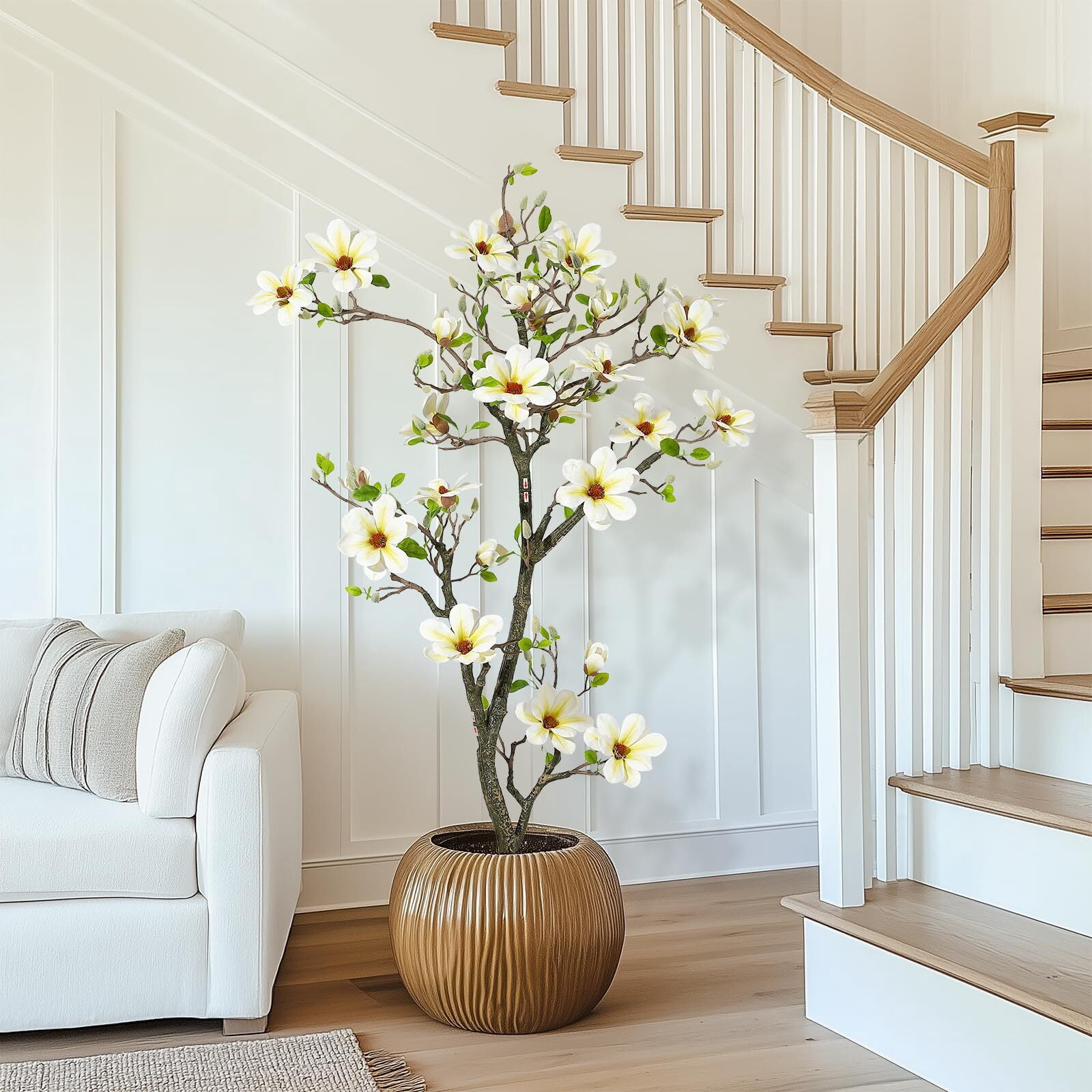6ft Artificial Magnolia Tree with 180 Lifelike Flowers, Bright Foliage ...