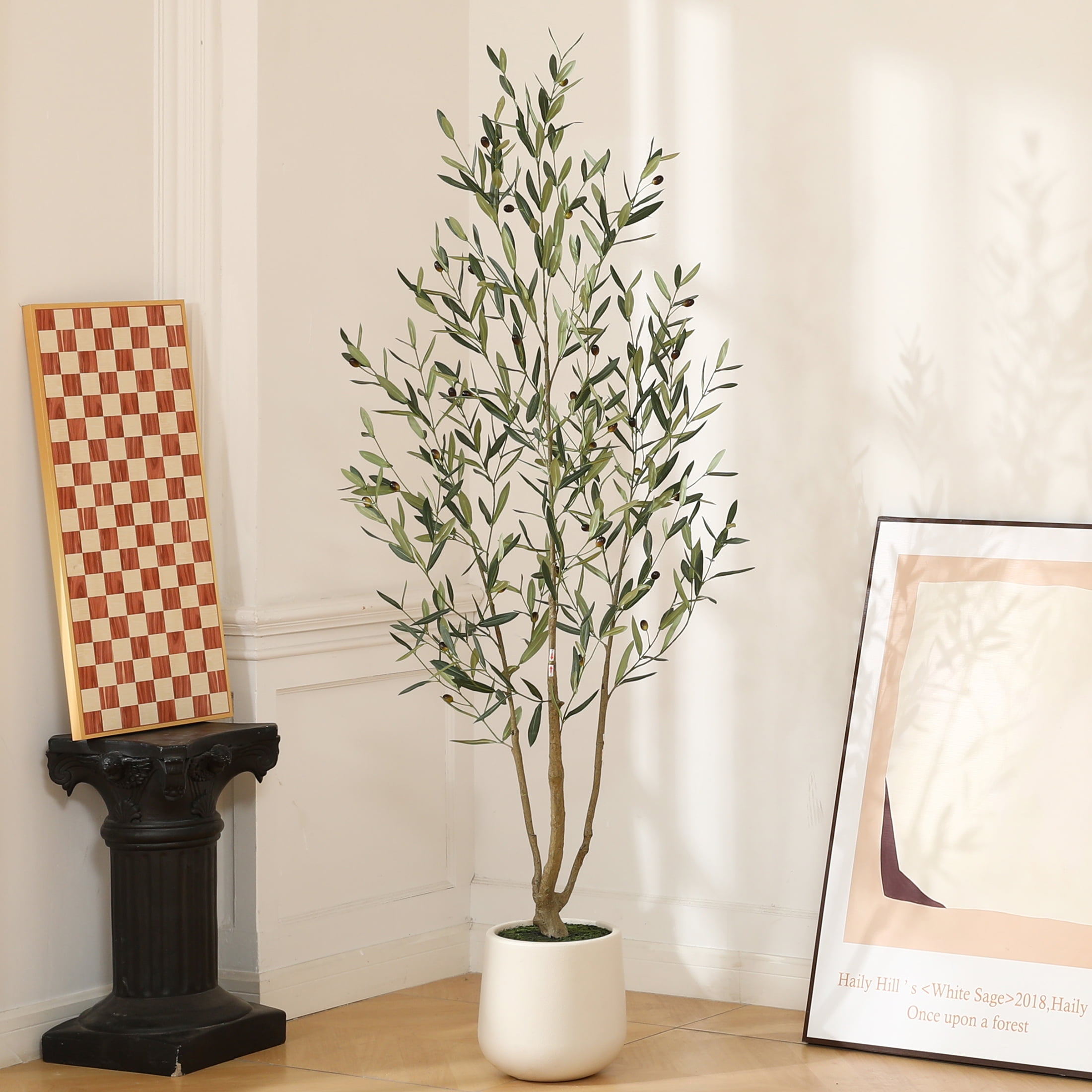 6ft Artificial Olive Tree in Large White Round Pot - Realistic ...