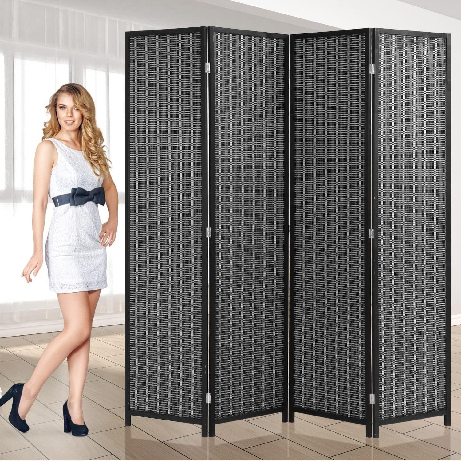 6ft Bamboo Room Divider Folding Privacy Screen 4 Foldable Panels ...