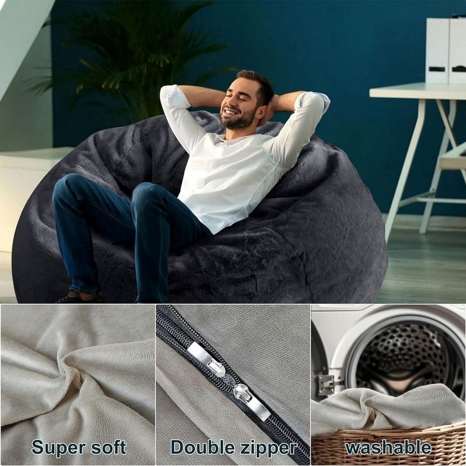 6ft Bean Bag Chair Cover(Only Cover) Grey - Walmart.com
